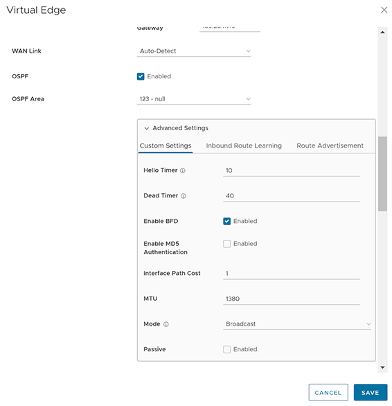 VeloCloud SD-WAN 6.4 - Administration Guide - Configuring Dynamic Routing with OSPF or BGP - Arista